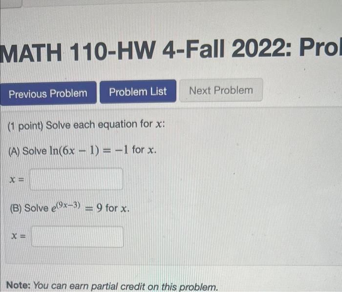 Solved ( 1 point) Solve each equation for x : (A) Solve | Chegg.com