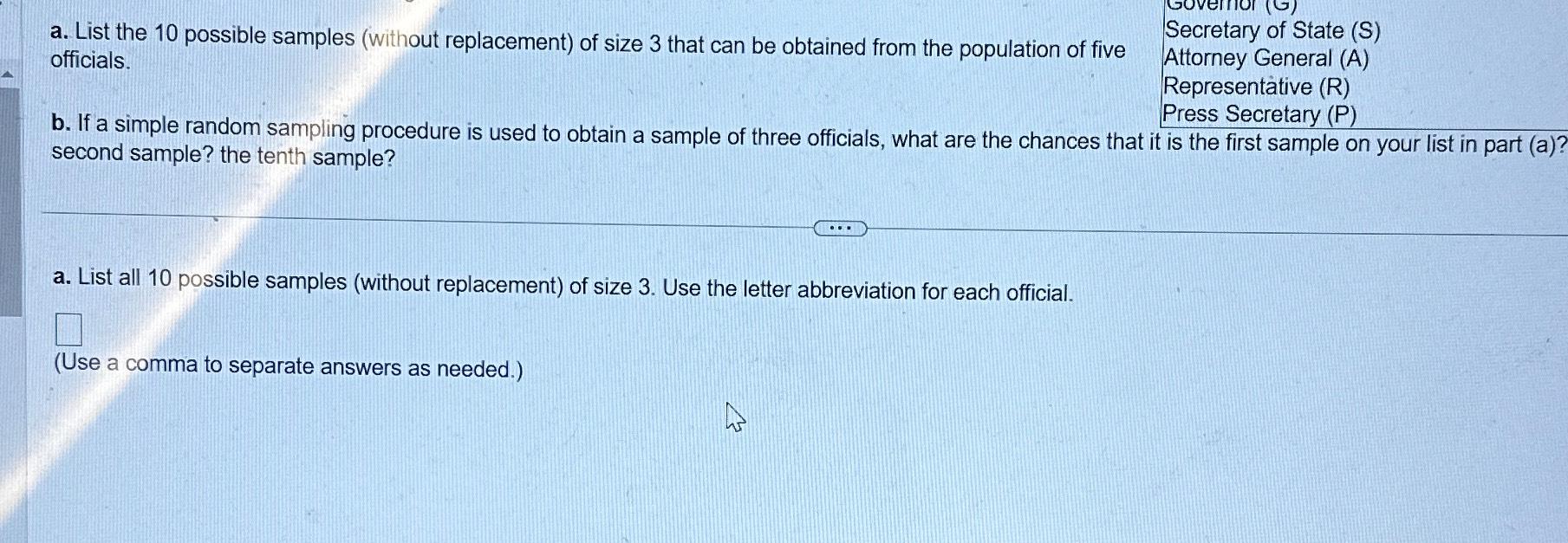 Solved a. ﻿List the 10 ﻿possible samples (without | Chegg.com
