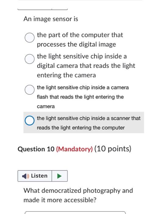 An image sensor is the part of the computer that | Chegg.com