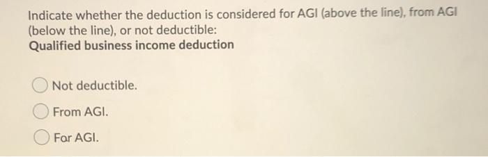 Solved Indicate whether the deduction is considered for AGI | Chegg.com
