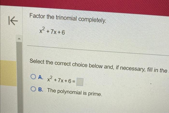 Solved Factor the perfect square trinomial. x2+14x+49 Select | Chegg.com