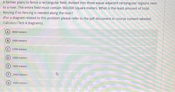 Solved A farmer plans to fence a rectangular field, divided | Chegg.com