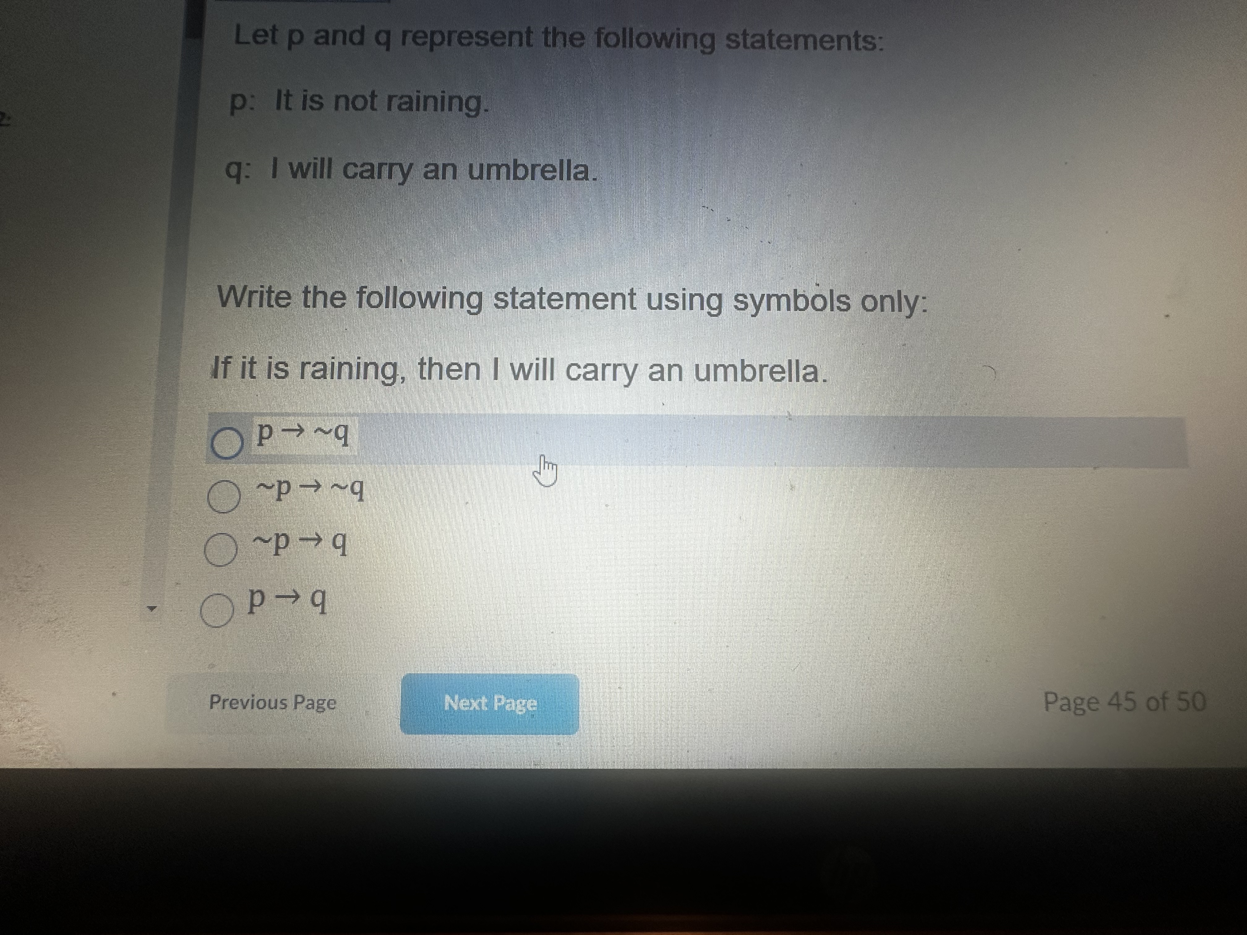Solved Let p and q represent the following statements:p: It | Chegg.com