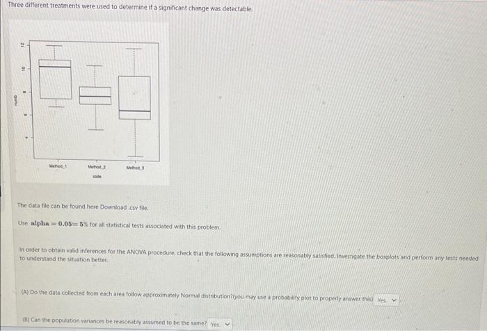 Solved Three different treatments were used to determine if | Chegg.com