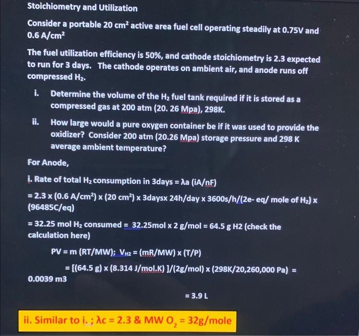 Solved Stoichiometry and Utilization Consider a portable 20 | Chegg.com
