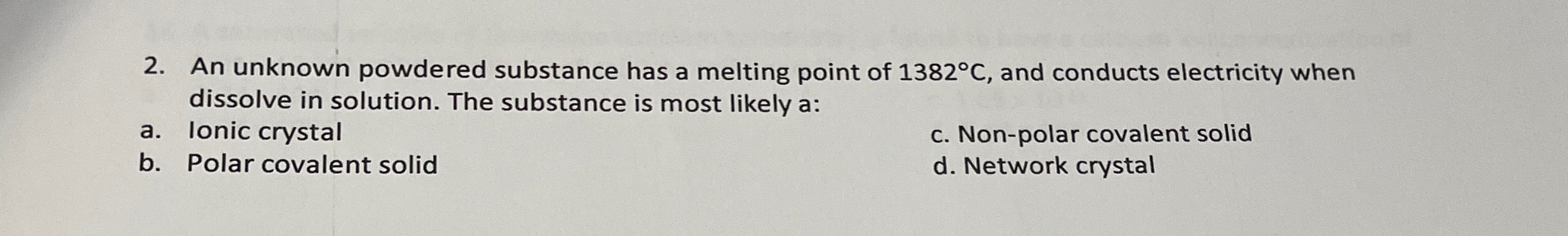 Solved An unknown powdered substance has a melting point of | Chegg.com