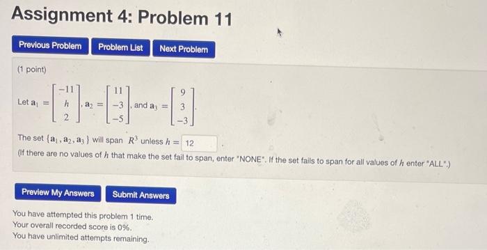 Solved Let a1=⎣⎡−11h2⎦⎤,a2=⎣⎡11−3−5⎦⎤, and a3=⎣⎡93−3⎦⎤ The | Chegg.com
