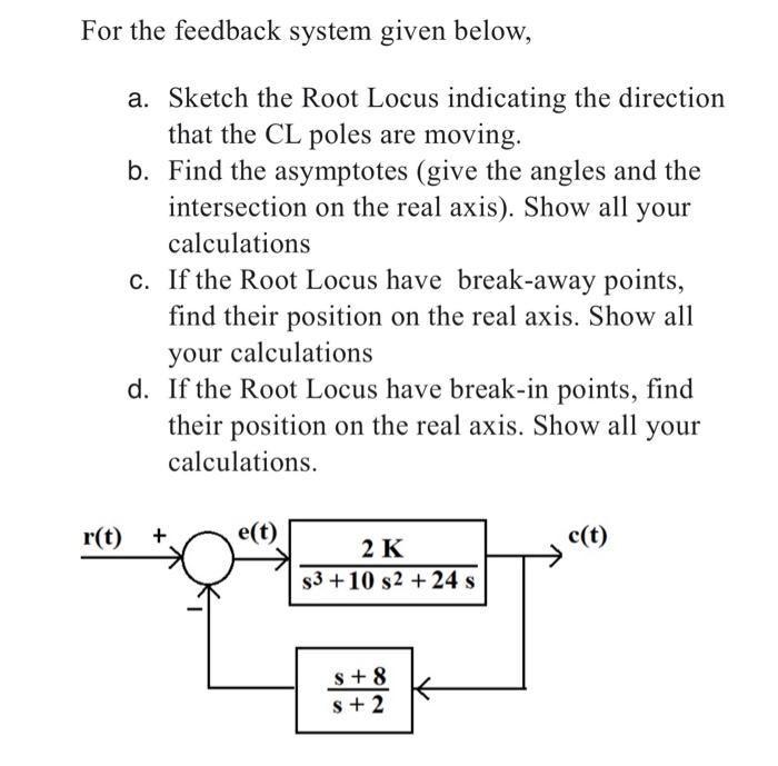 For the feedback system given below, a. Sketch the | Chegg.com
