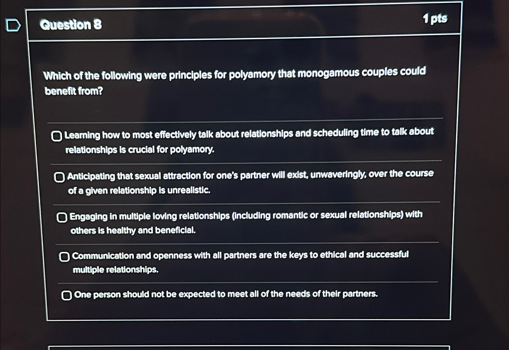 Solved Which of the following were principles for polyamory | Chegg.com