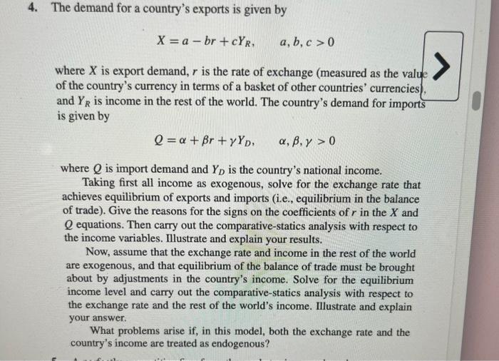 Solved 4. The demand for a country's exports is given by | Chegg.com