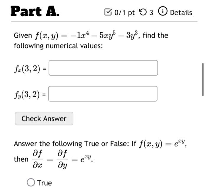 Solved Given F X Y −1x4−5xy5−3y3 Find The Following