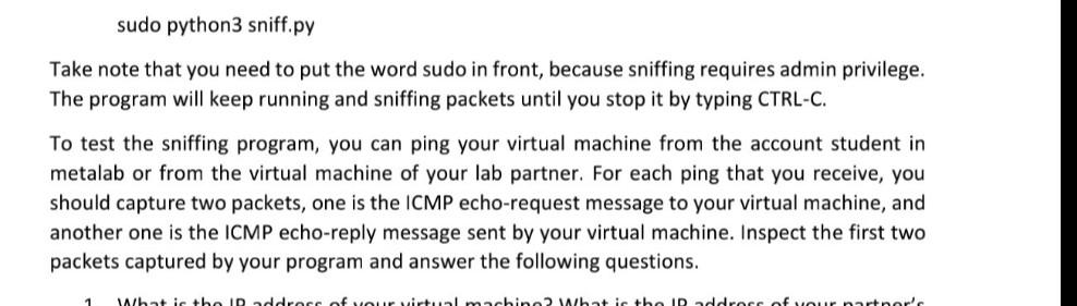 Lab 4: Packet Sniffing and Spoofing using Scapy (70 | Chegg.com