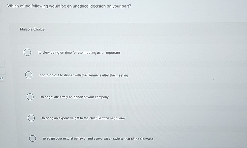 Solved Which of the following would be an unethical decision | Chegg.com