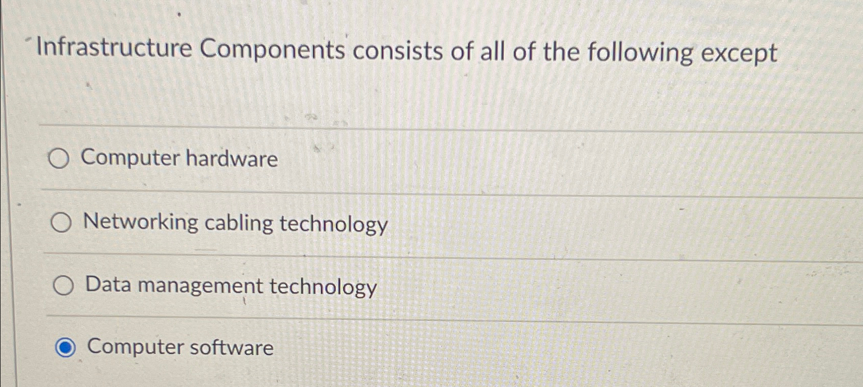 Solved 'Infrastructure Components consists of all of the | Chegg.com