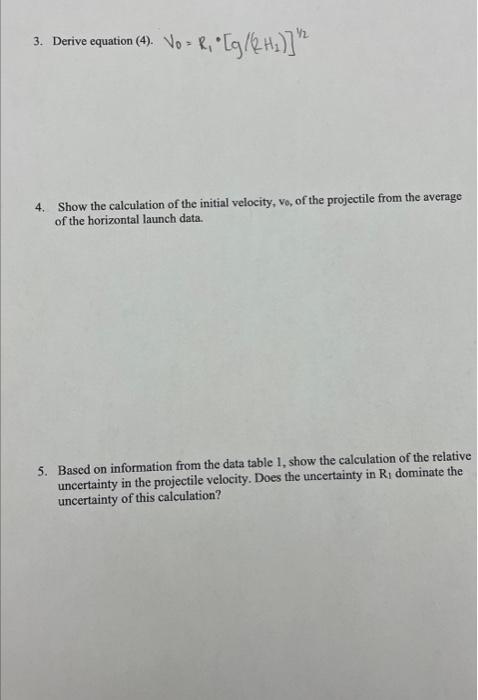 Solved PROJECTILE MOTION Data Table 1: Projoctile Fired | Chegg.com
