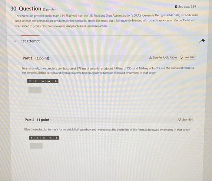 Solved Question (2points) d See page 319 The compound | Chegg.com