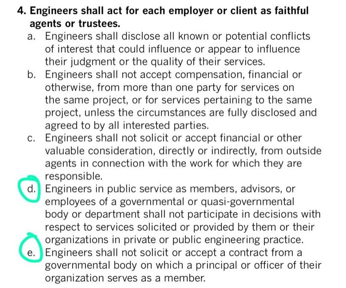 Solved 4. Engineers shall act for each employer or client as | Chegg.com