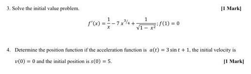 Solved 3. Solve the initial value problem. [1 Mark] | Chegg.com