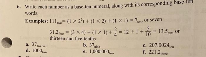 Solved Write each number as a base-ten numeral, along with | Chegg.com