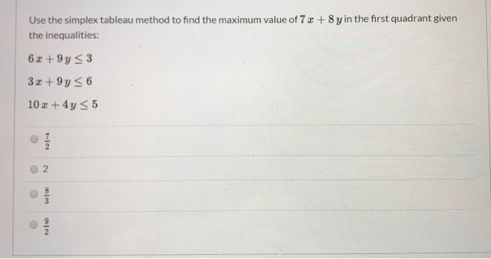 Solved Use the simplex tableau method to find the maximum | Chegg.com
