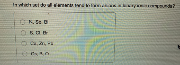 Solved In which set do all elements tend to form anions in | Chegg.com