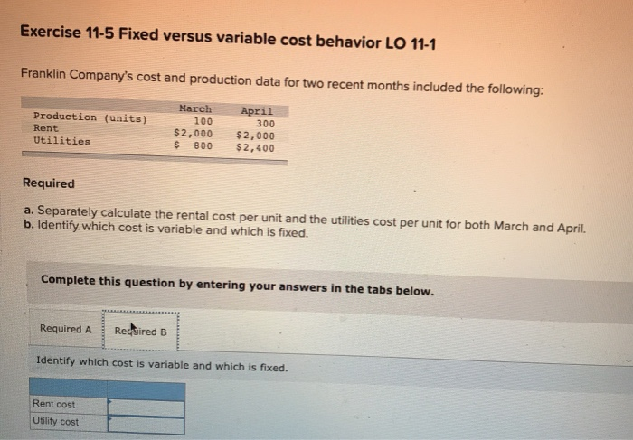 Solved Exercise 11-5 Fixed versus variable cost behavior LO | Chegg.com