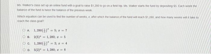 Solved Ms. Walker's class set up an online fund with a goal | Chegg.com