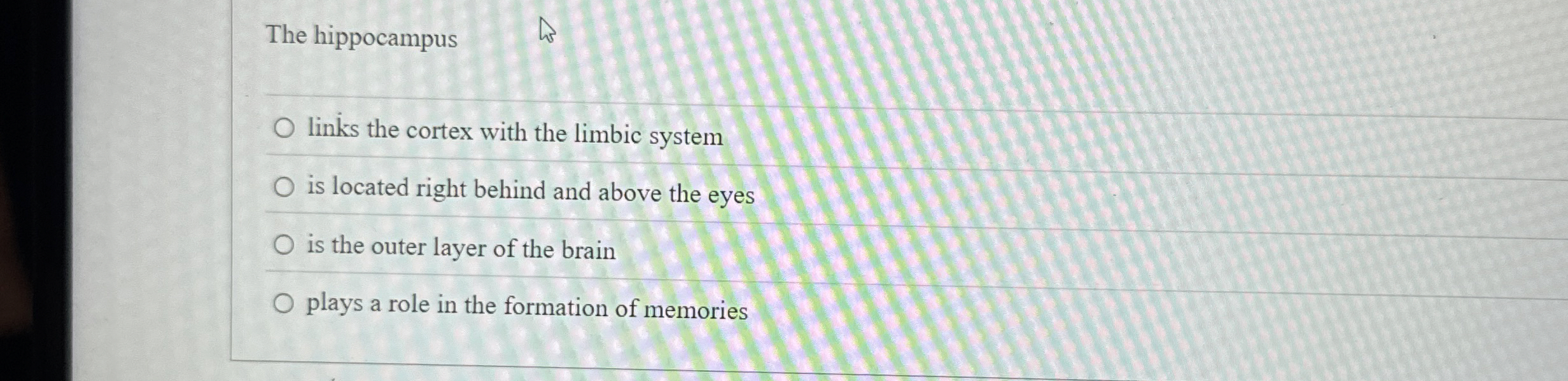 Solved The hippocampuslinks the cortex with the limbic | Chegg.com