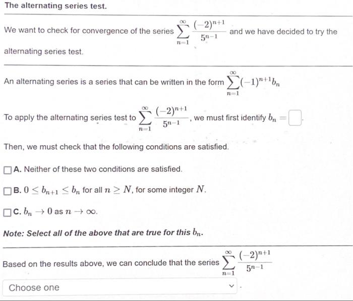 Solved The alternating series test. We want to check for | Chegg.com