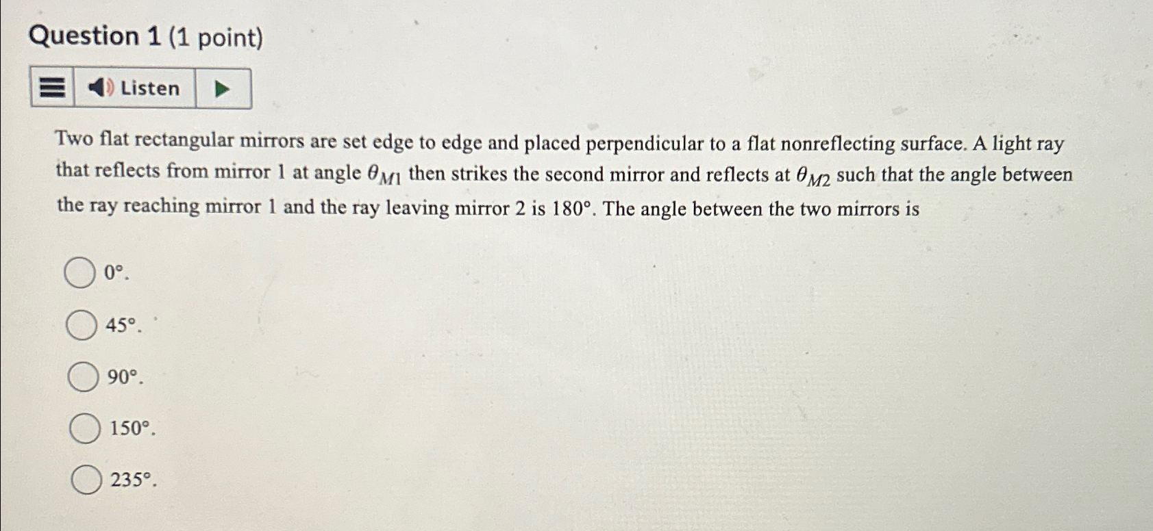 Solved Question 1 (1 ﻿point) Two flat rectangular mirrors | Chegg.com