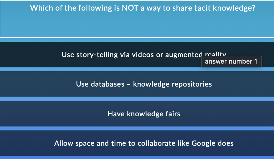 Solved Which of the following is NOT a way to share tacit | Chegg.com