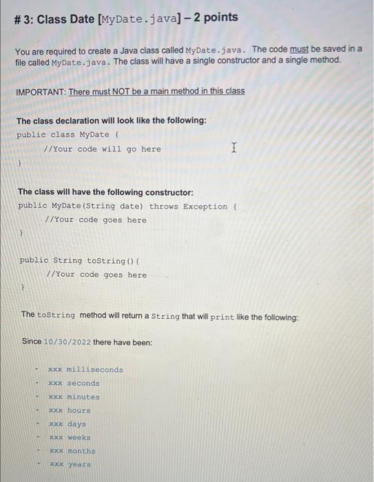 Solved \# 3: Class Date [MyDate. java] - 2 points You are | Chegg.com