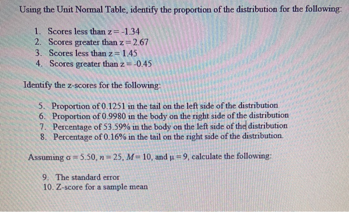 Solved Using the Unit Normal Table, identify the proportion | Chegg.com