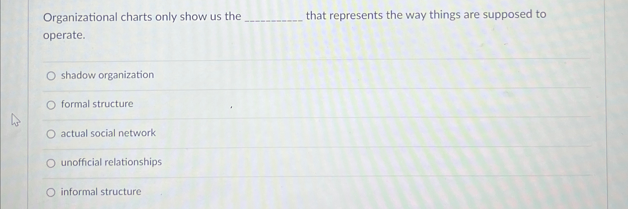 Solved Organizational charts only show us the that | Chegg.com