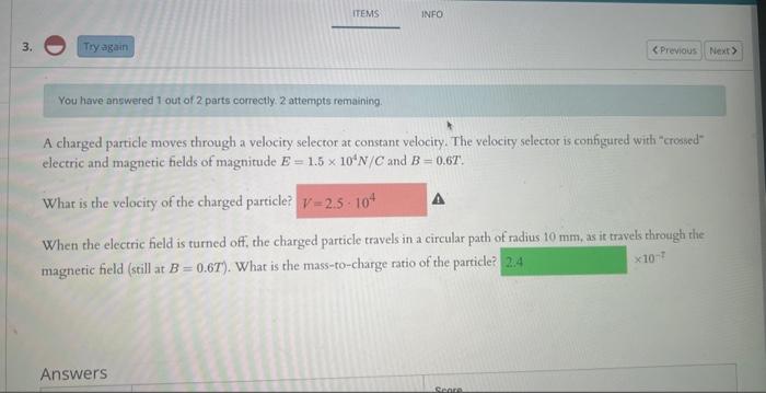 Solved A charged particle moves through a velocity selector | Chegg.com