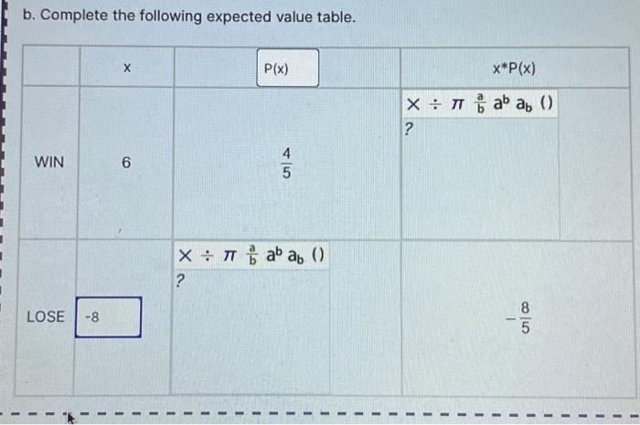 Solved b. Complete the following expected value table. | Chegg.com