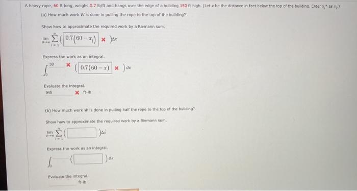 Solved A heavy rope, 60 ft long, welghs 0.7 lb/ft and hangs | Chegg.com