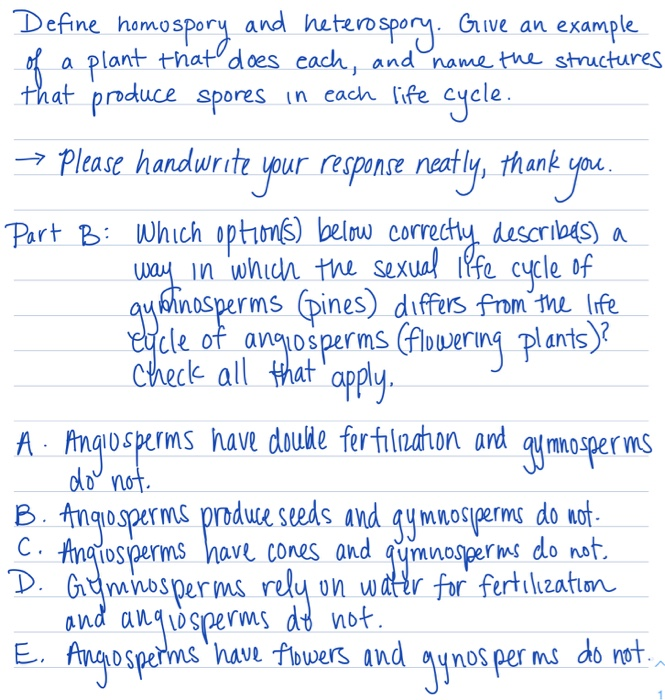 Solved Define homo spory and hetero spory. Grive an example | Chegg.com