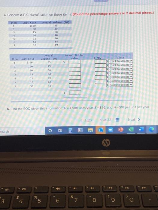 Solved a. Perform A-B-C classification on these items (Round | Chegg.com