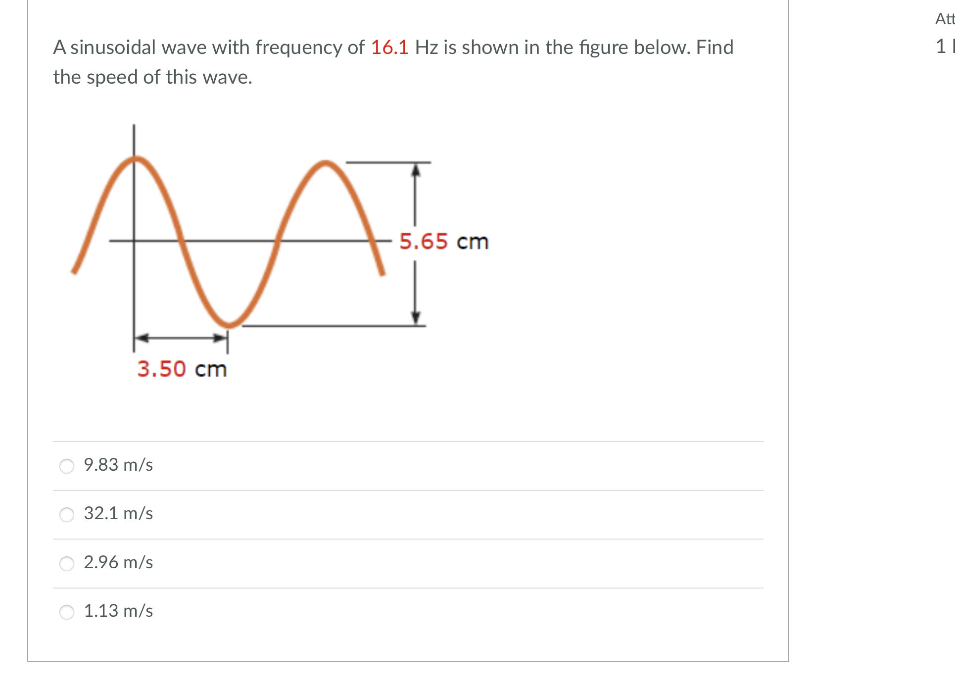 Solved A sinusoidal wave with frequency of 16.1Hz ﻿is shown | Chegg.com
