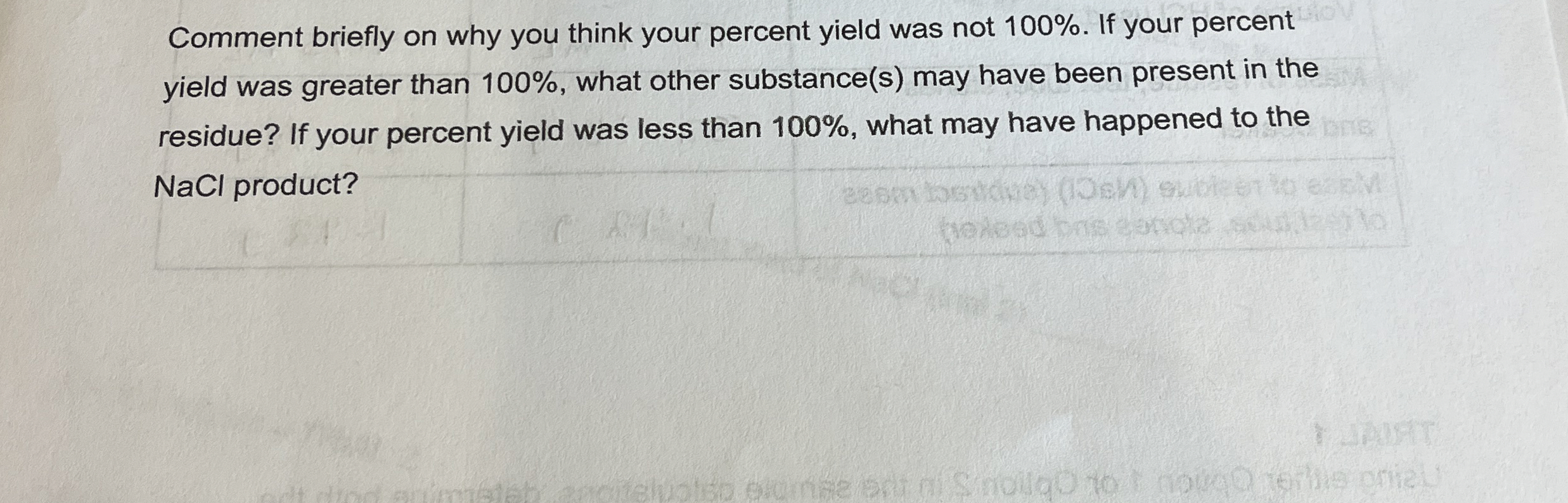 Solved Comment briefly on why you think your percent yield | Chegg.com
