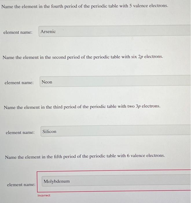 Solved Name the element in the fourth period of the periodic | Chegg.com