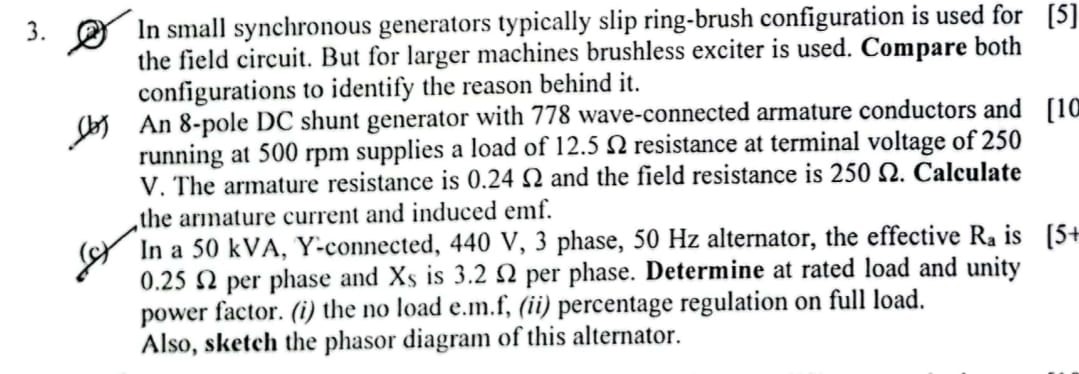 Solved (8) ﻿In small synchronous generators typically slip | Chegg.com