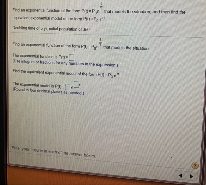 Solved т Find an exponential function of the form P(t) = Pon | Chegg.com