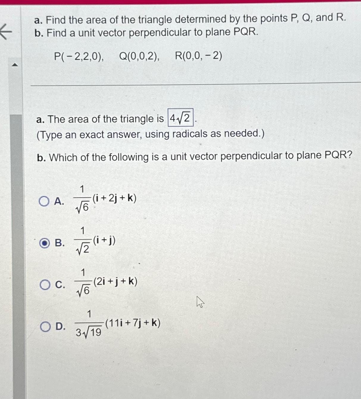 Solved a. ﻿Find the area of the triangle determined by the | Chegg.com
