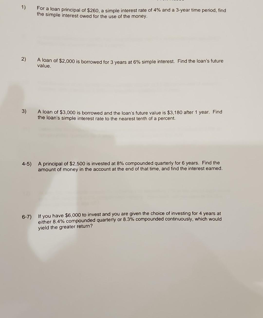 Solved 1) For a loan principal of $260, a simple interest | Chegg.com