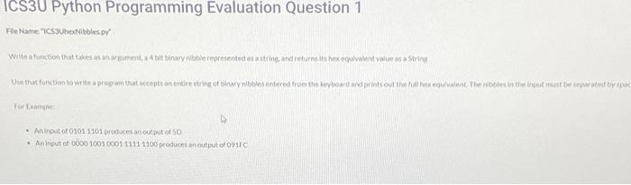 Solved ICS3U Python Programming Evaluation Question 1 File | Chegg.com