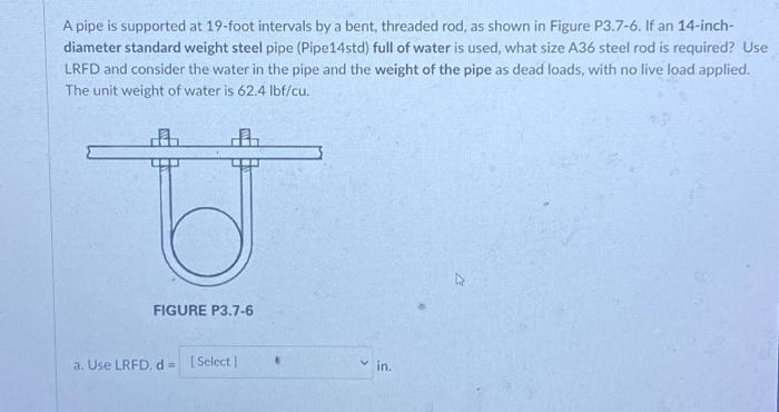 A pipe is supported at 19-foot intervals by a bent, | Chegg.com