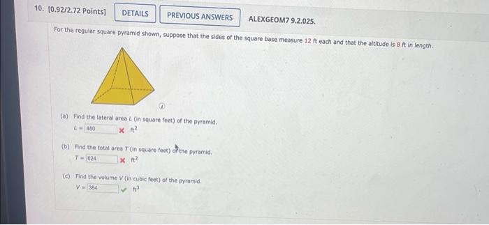Solved For the regular square pyramid shown, suppose that | Chegg.com