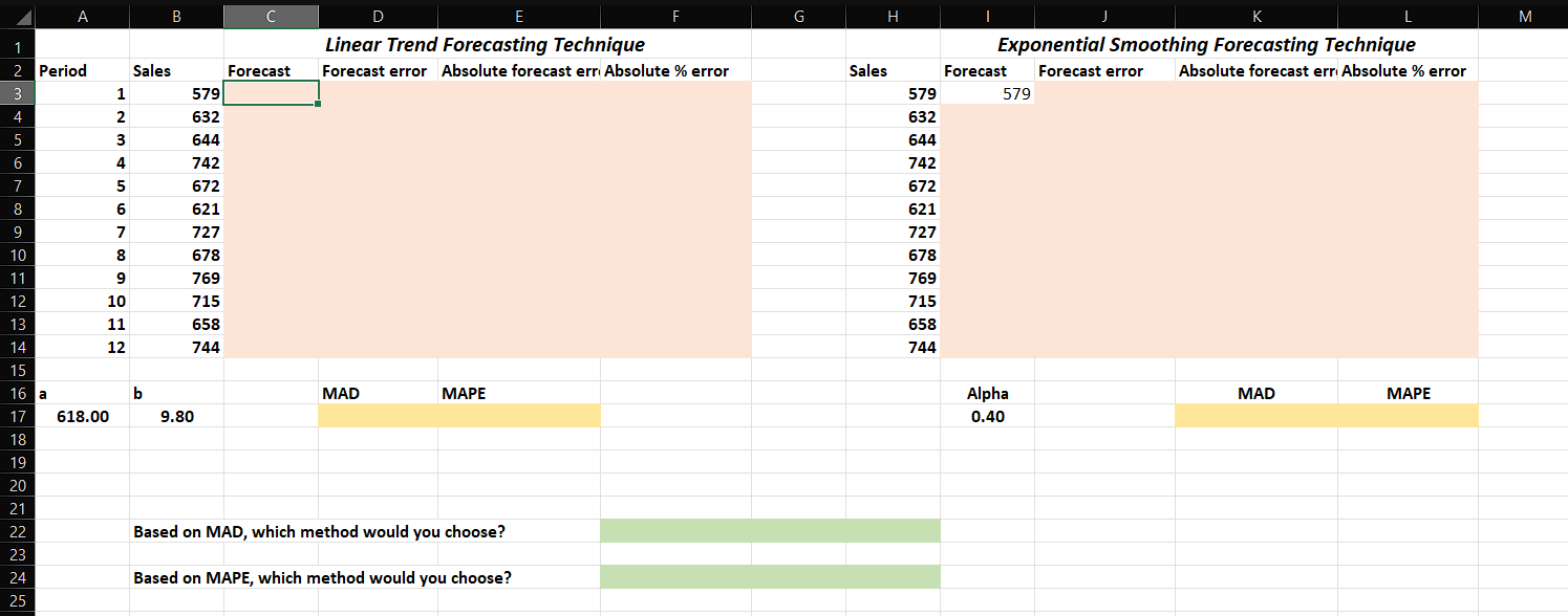 Solved Forcast questions in excel, please help! thank you! | Chegg.com